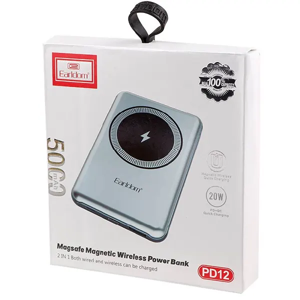 پاور بانک سیمی و بی سیم ارلدام مدل ET-PD12 ظرفیت 5000 میلی آمپرساعت - نیتاتل